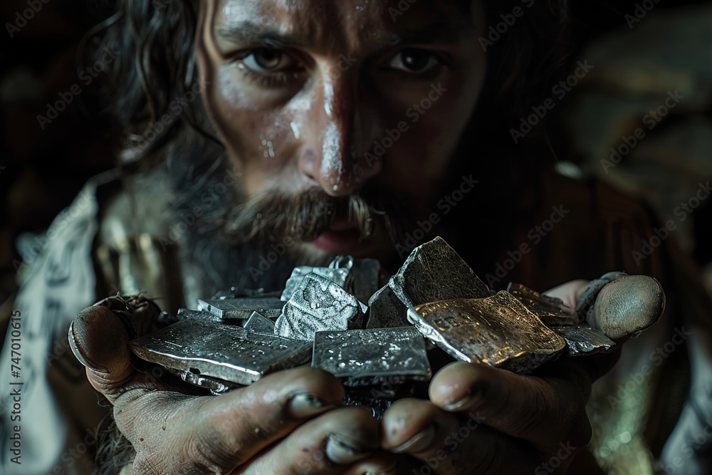 Judas Iscariot with 30 pieces of silver, Bible story. Stock Photo ...