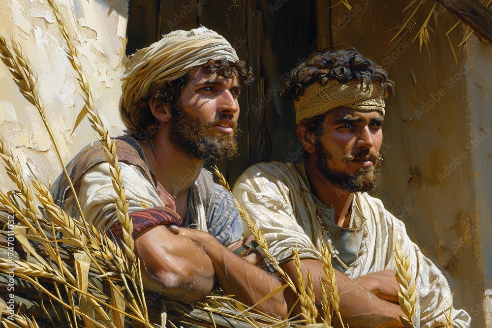 Rahab hide two israel spies on houses roof. Bible story. Stock ...