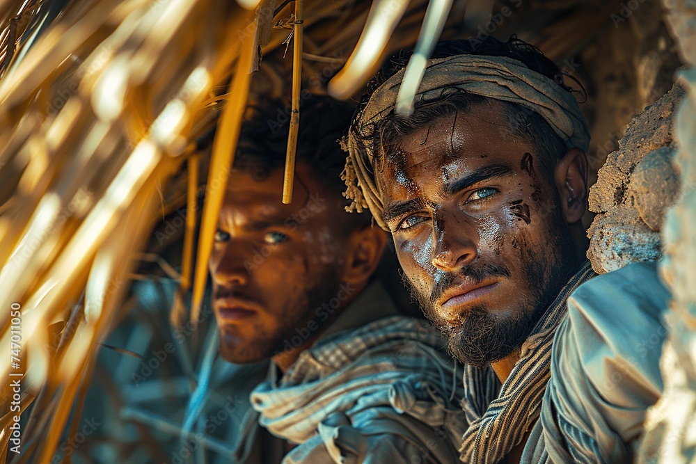 Rahab hide two israel spies on houses roof. Bible story. Stock Photo ...