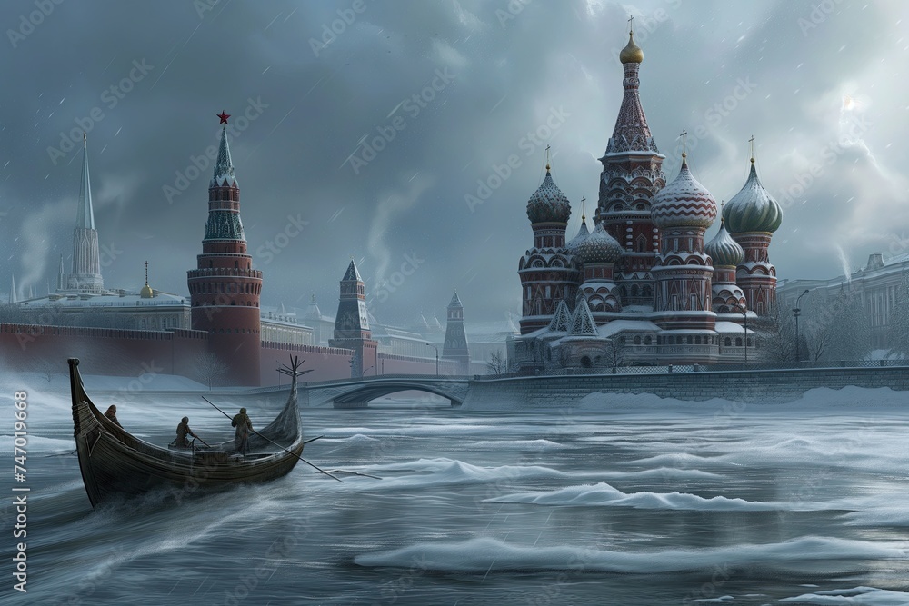 Deluge on Red Square. Cataclysm. Flooded Moscow. Apocalypse. Calamity ...