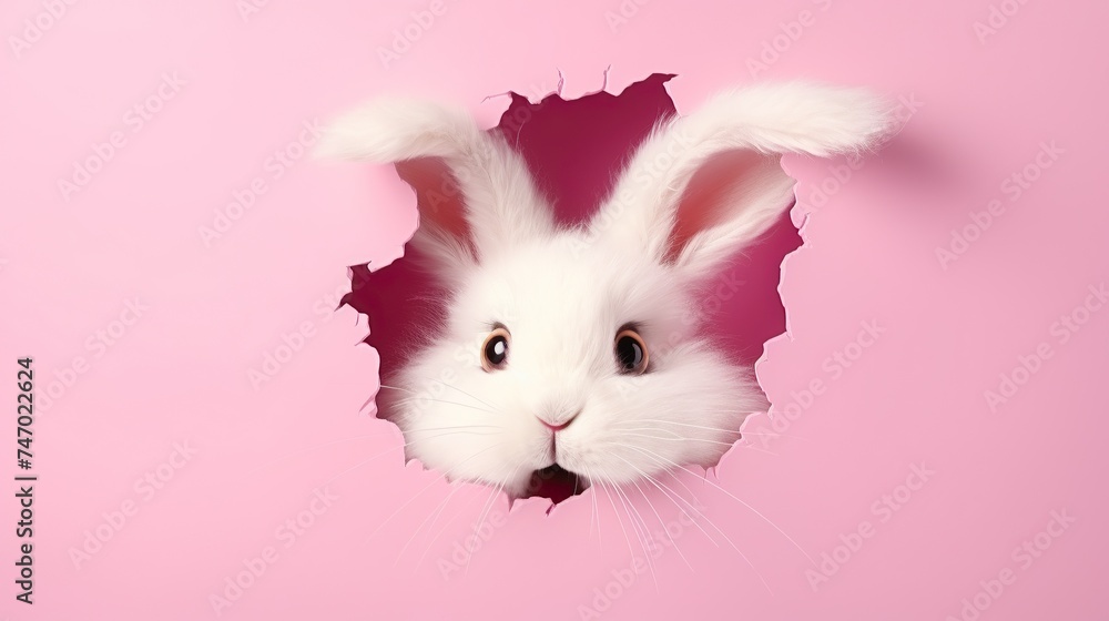 Pure white bunny on a pastel pink background, ideal for festive Easter ...