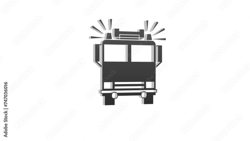 Loopable black color 3d fire engine logo icon rotating animation white ...