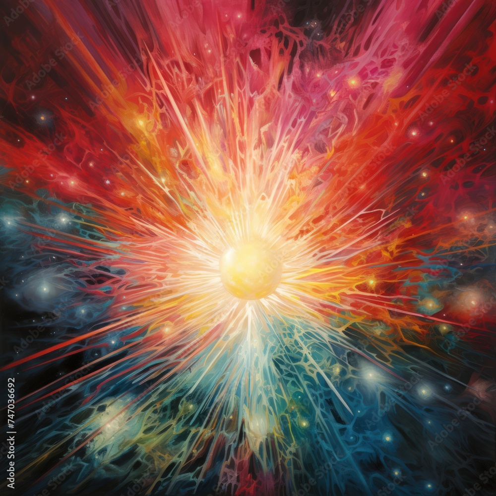 Digital artwork of a colorful explosion with vibrant hues and jagged ...