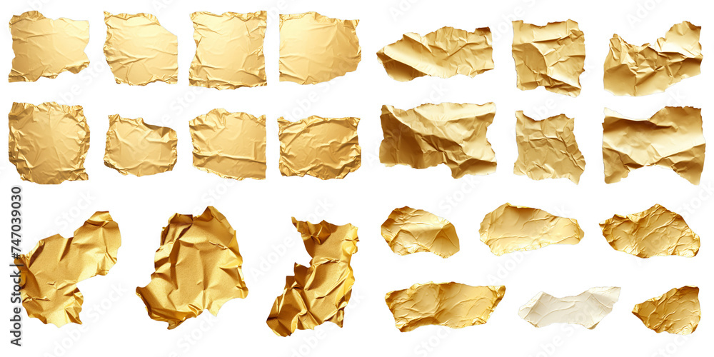 Collection of golden torn paper isolated on a white background as ...