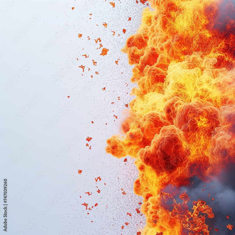 A burning explosion isolated on a white background. Octane. Refinery ...