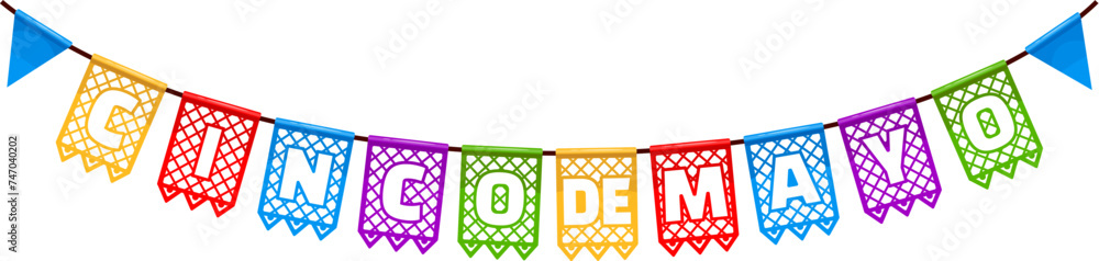 Mexican cinco de mayo holiday pennants. Isolated cartoon vector hanging ...