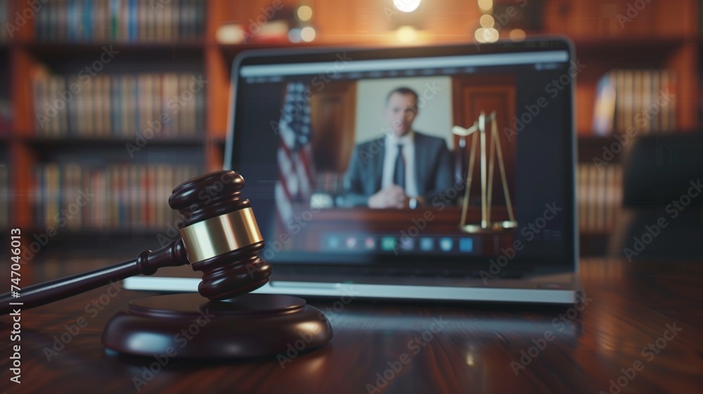 An illustration of a virtual court concept, depicting an online court ...