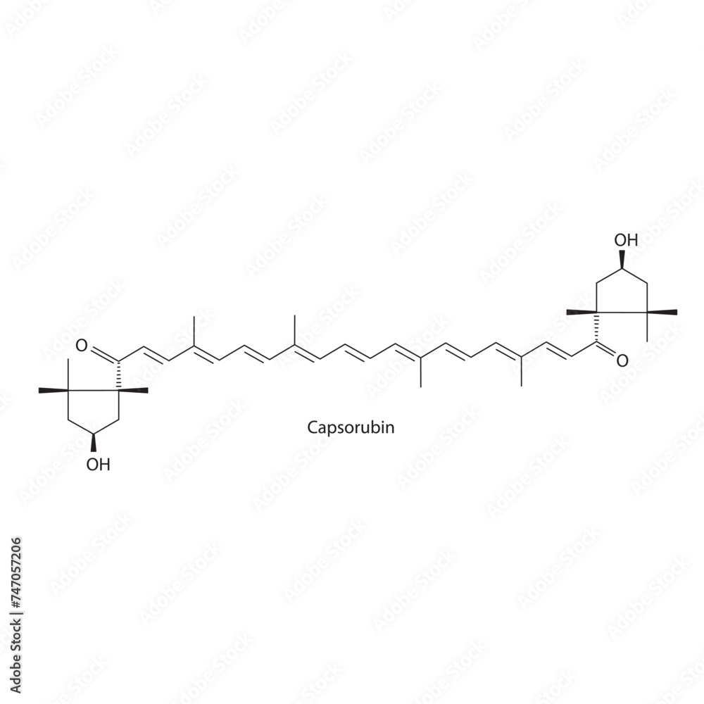 Capsorubin skeletal structure diagram.Caratenoid compound molecule ...