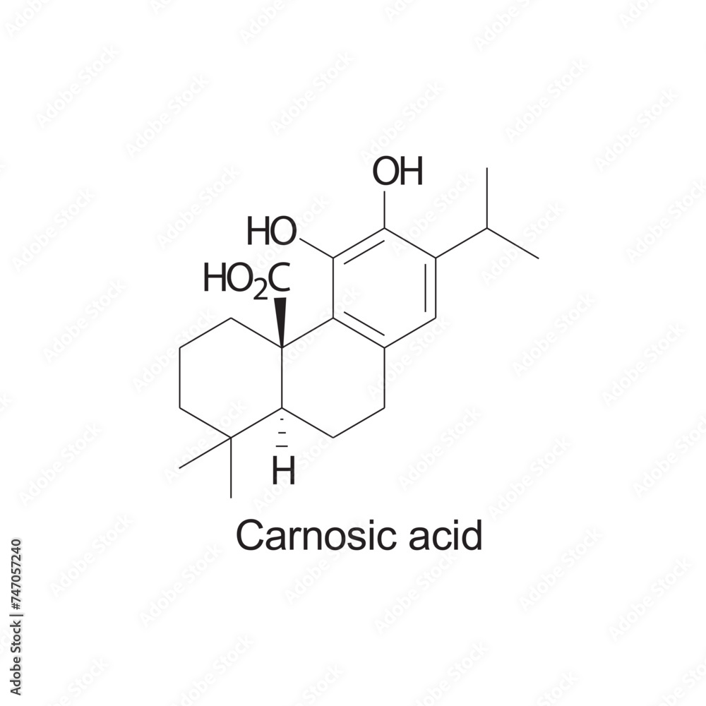 Carnosic acid skeletal structure diagram.Sesquiterpene compound ...