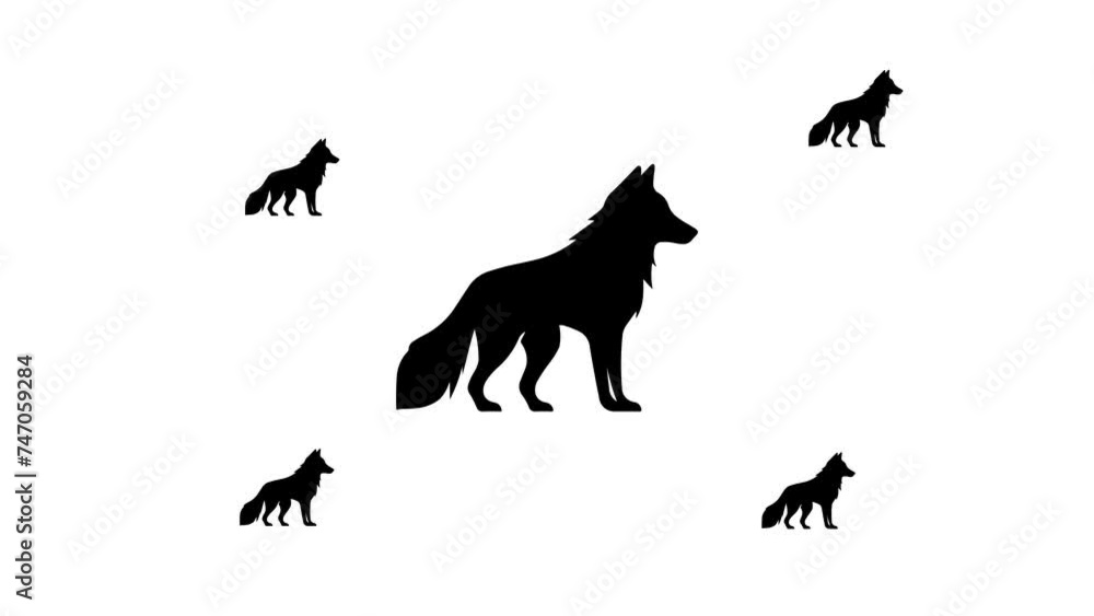 Zoom in and out animation the wolf symbol. Large black symbol in the ...