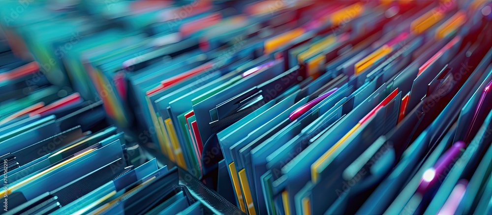 A group of folders neatly stacked on top of each other, symbolizing ...
