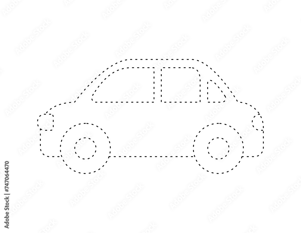 dashed car outline for coloring book template, car illustration for kid ...