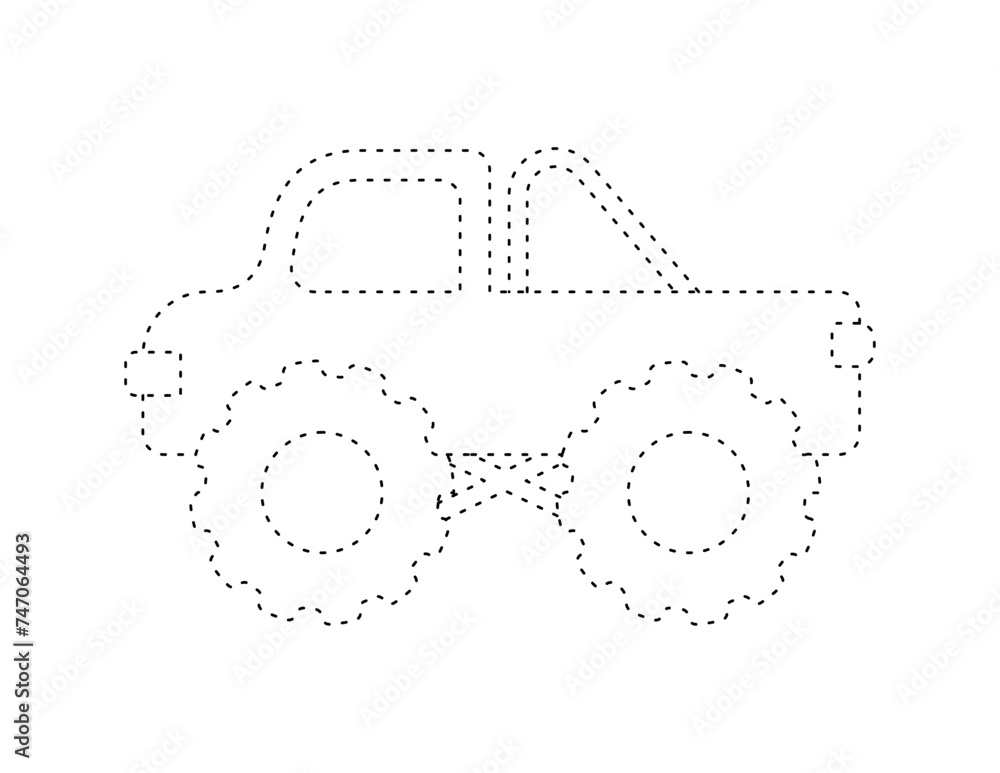 dashed monster truck outline for coloring book template, truck ...