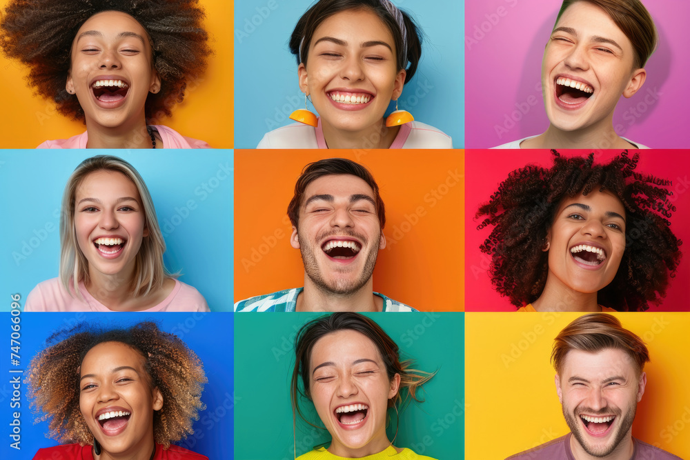 Diverse group of individuals displaying a range of facial expressions ...