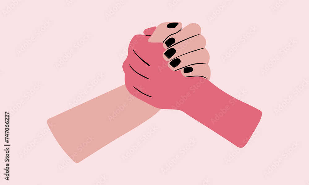 Colored hands hold each other. Handshake of business partners. Team ...