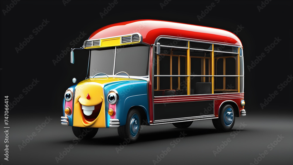 cartoon bus. a cartoon character with a happy face funny long bus on a ...