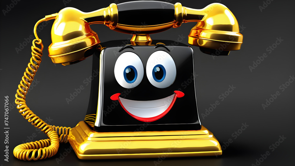 cartoon old telephone. a cartoon character with a happy face funny old ...