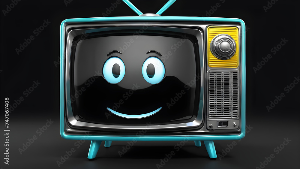 old tv. cartoon. a cartoon character with a happy face funny old ...