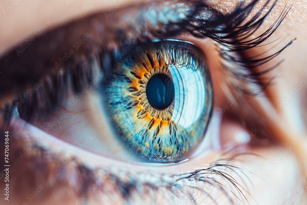 Partial iris heterochromia. Extreme close-up image of human eye with ...