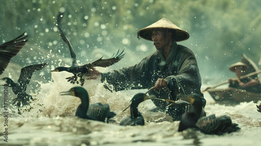 Bring to life the vibrant spirit of the fishermen community in China. a ...
