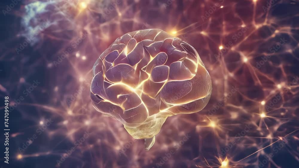 Human brain forming a complex network with neurons and synapses that ...