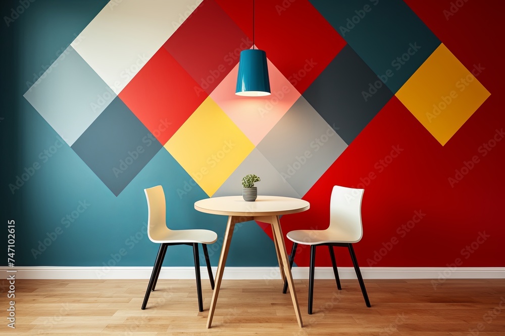 Color-Blocked Round Dining Table Wall Ideas: Modern Square Patterns for ...