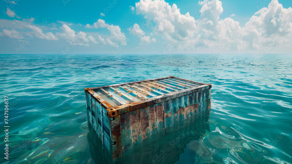 Shipping cargo container floating in the sea. Lost container. Stock ...