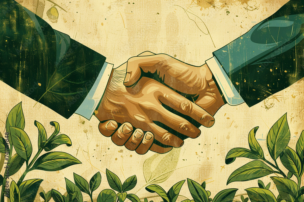 A vintage style poster featuring a handshake between a banker and a ...