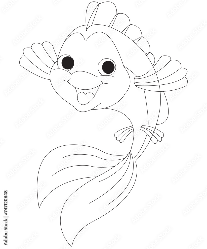 cute fish coloring page for kids Stock Vector | Adobe Stock