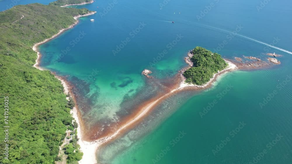 Vidéo Stock Sai Kung Sharp Island Sand Levee, natural beauty and geo ...