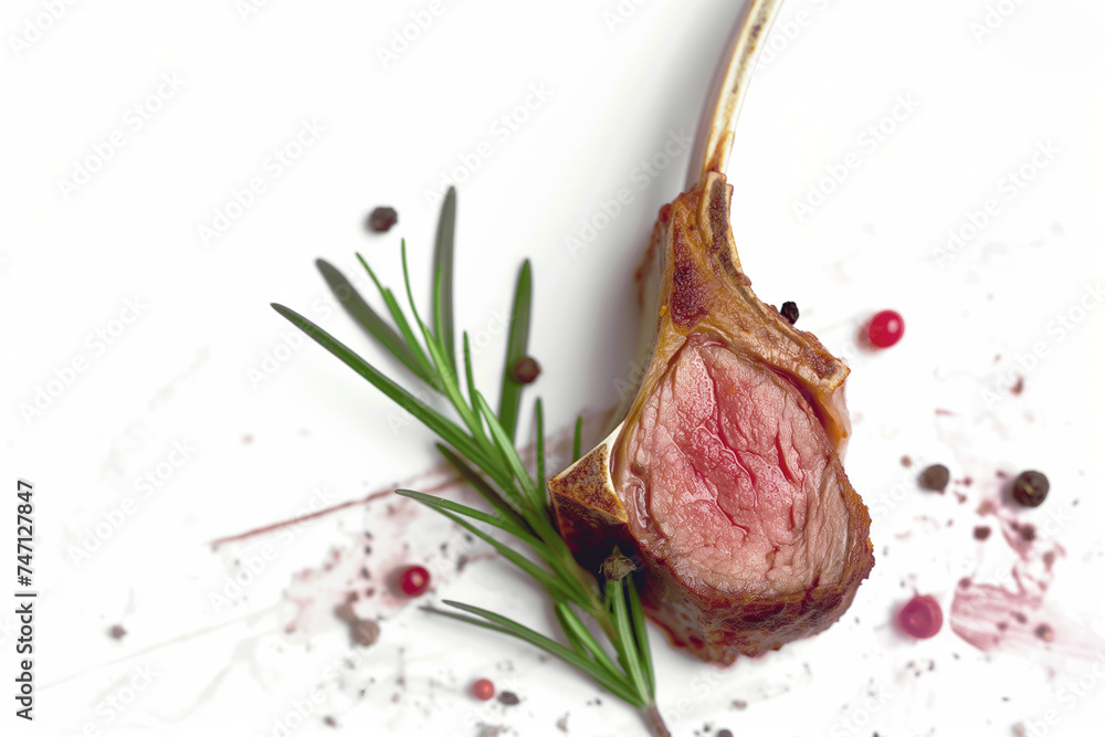 Artistic Presentation of Rare Cooked Lamb Chop with Garnish Stock ...