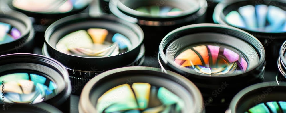 Reflections and refractions captured in the closeup of lens elements ...