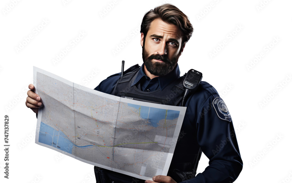 Police Officer Holding Map. A man in a police uniform is shown holding ...