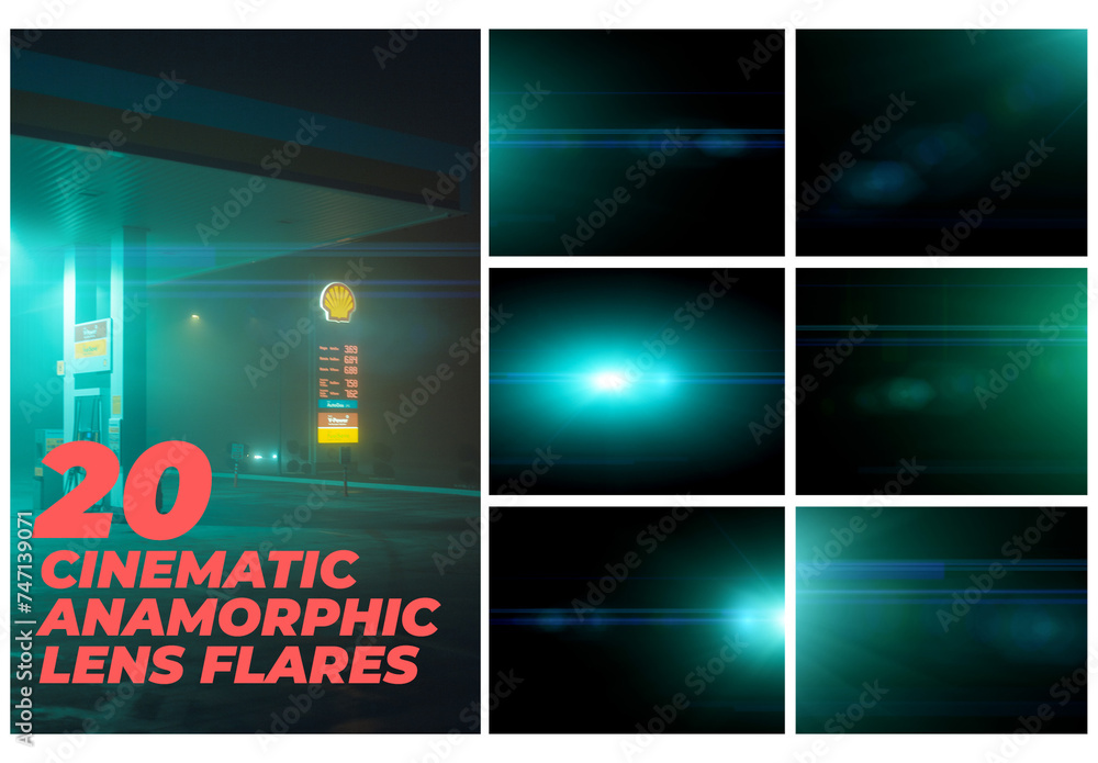20 Cinematic Anamorphic Lens Flares Overlays. Light Leak Textures Stock ...