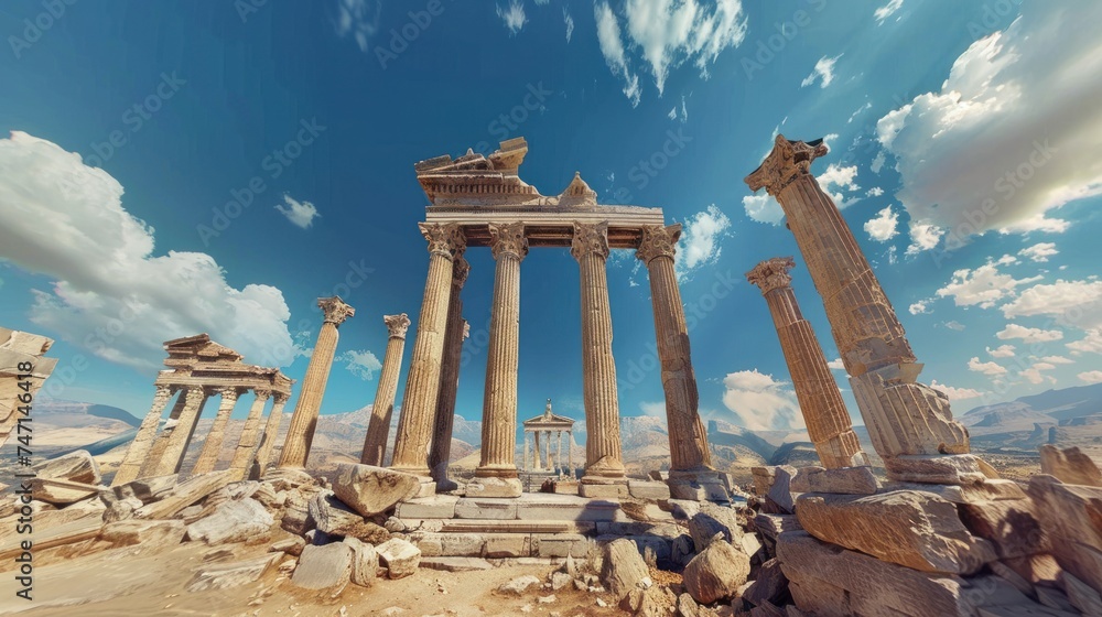 Ancient Greek Ruins Under Majestic Sky. The ruins of an ancient Greek ...