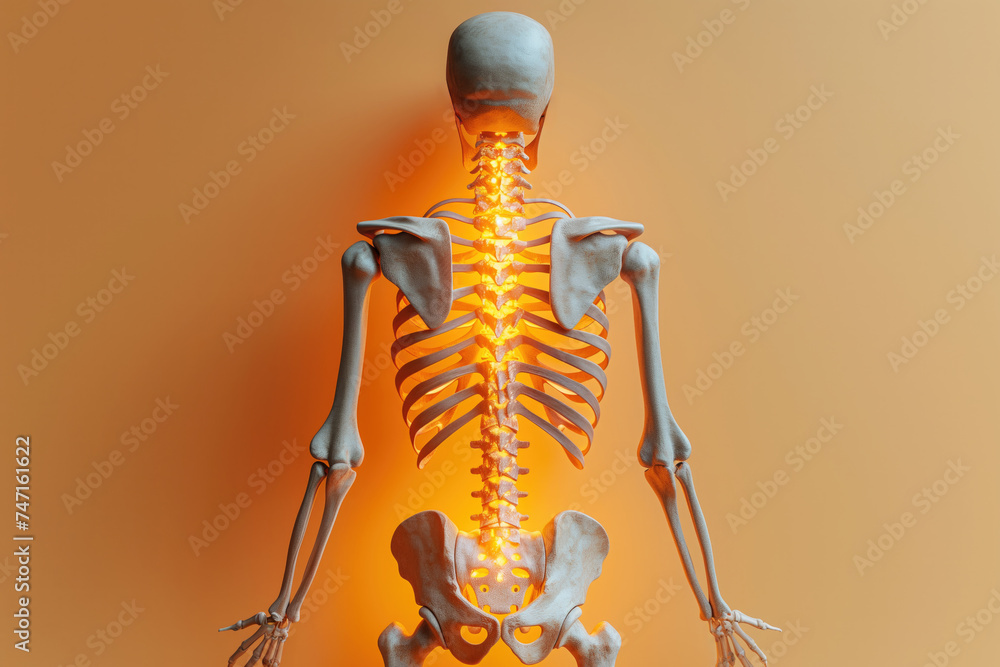 Human skeleton, backache, lumbar and cervical spine hernia, neck pain ...