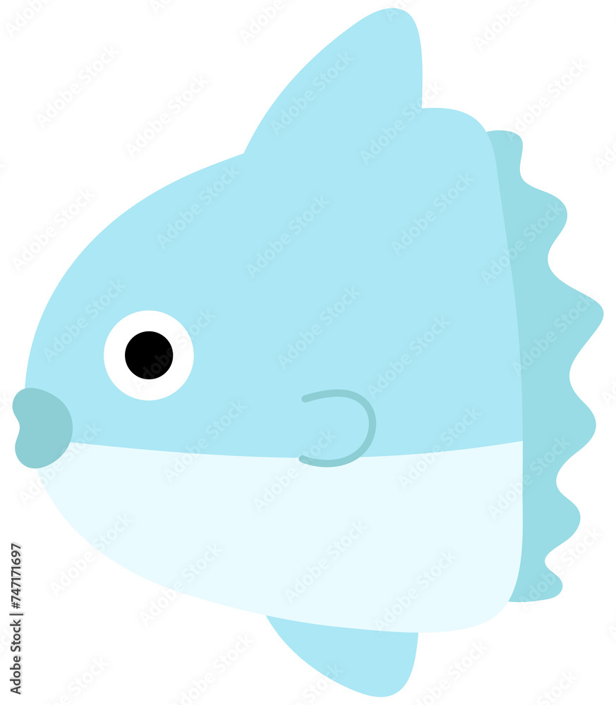 Cute Sea Animal in Children Style Cartoon fish Sea set ocean sunfish ...