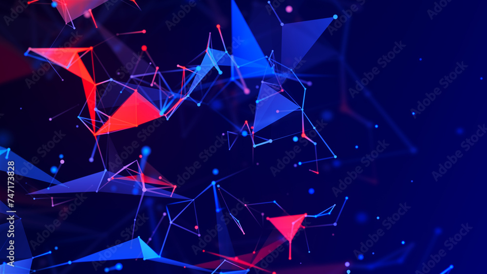 Color animated polygonal space. Futuristic background with dots and lines. Structure of ...