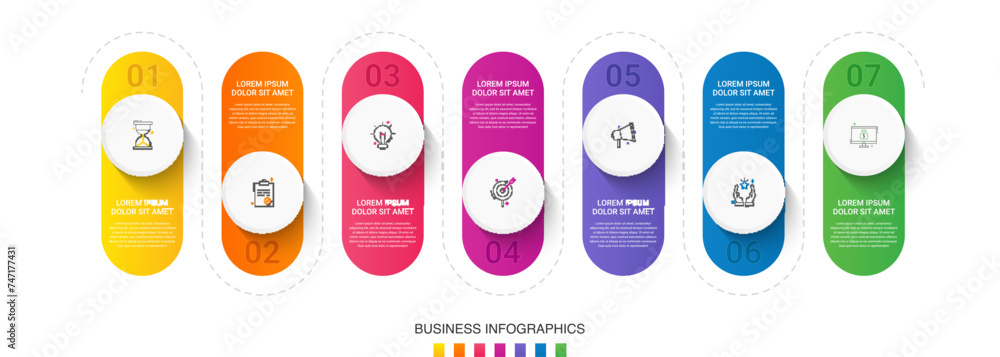 Vector infographic design template. Modern timeline concept with seven ...