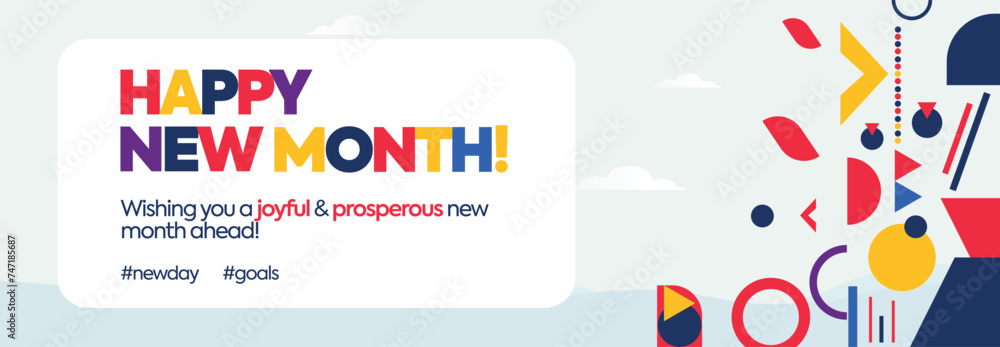 Happy New Month. Happy new month celebration banner with colourful text ...