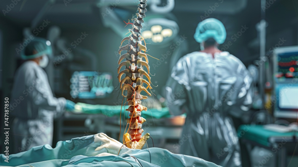 A 3D representation of a patients spinal cord as seen through the ...