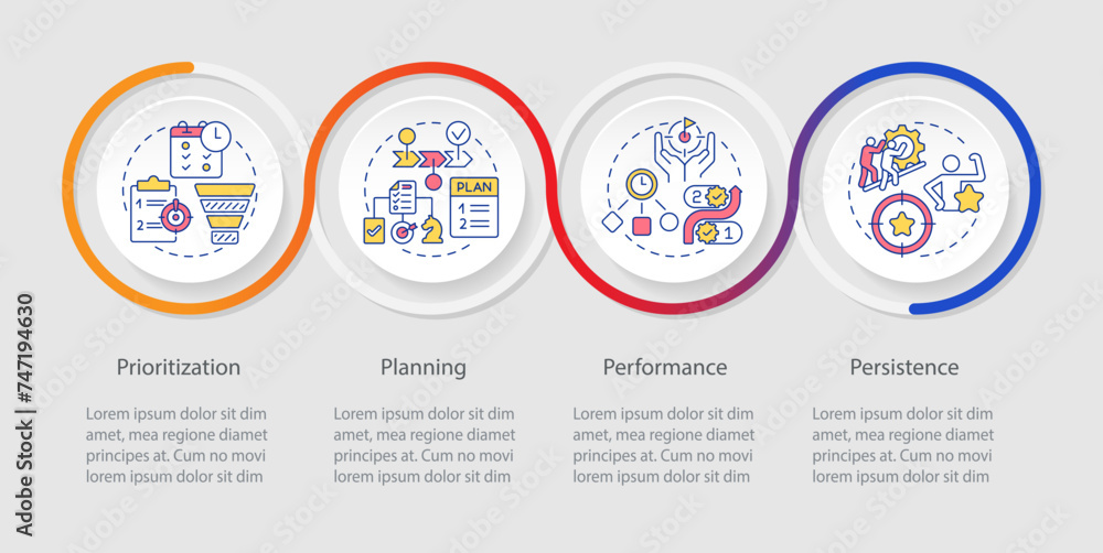Time management prioritization loop infographic template. Data visualization with 4 steps ...