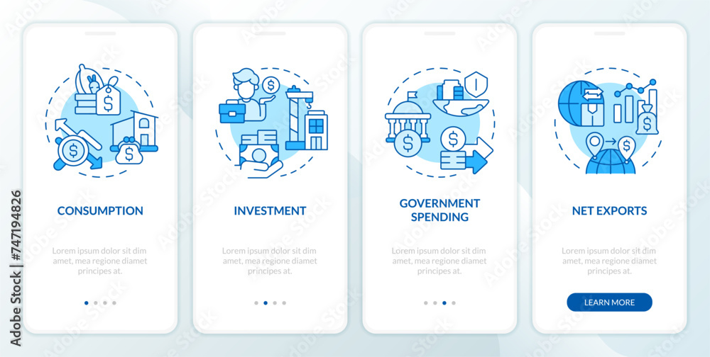 Socioeconomic financial statements blue onboarding mobile app screen ...