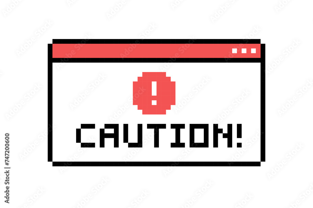 Caution - retro message window in 8-bit style. Vintage video game style ...