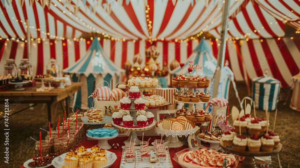 A circus-themed birthday party with big top tent decor, circus ...