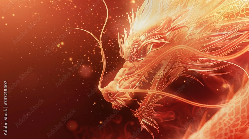 Chinese dragon, dissolving and disappearing into particles, translucent ...