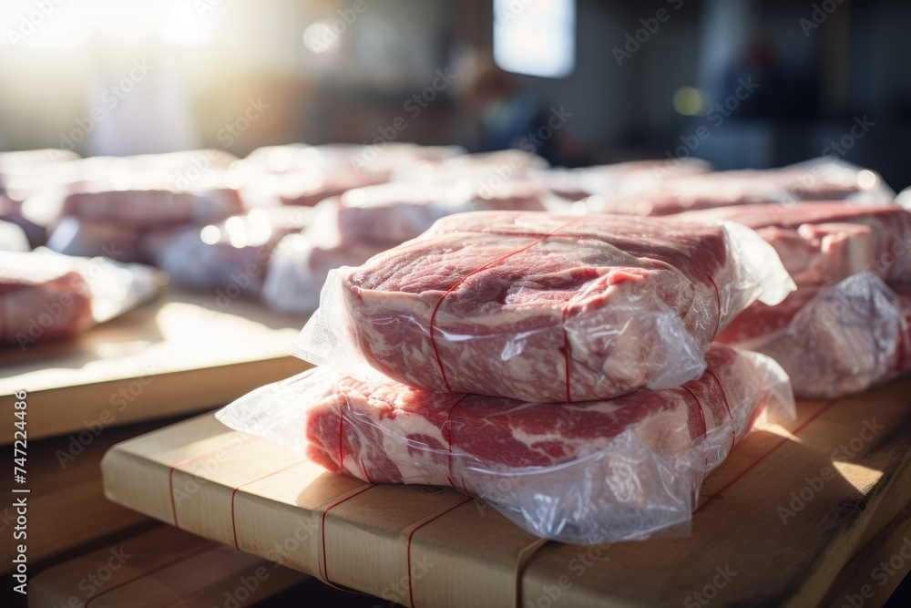 Meat products,Pork chops at handling factory packaging plant Stock ...