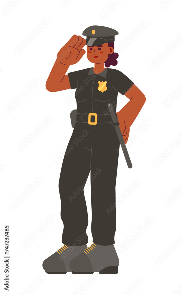 Police officer woman saluting cartoon flat illustration. Detective ...