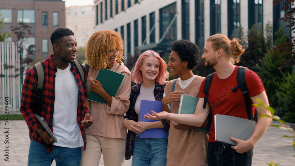 University friendship funny speaking emotional joyful diverse people ...