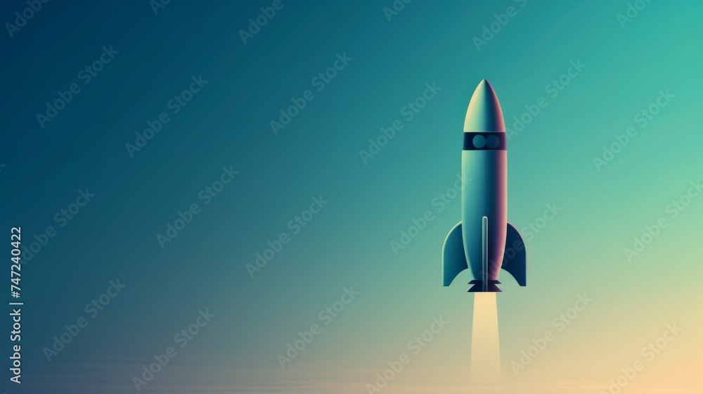 A digital wireframe rocket launching into a starry sky, overlaying a ...